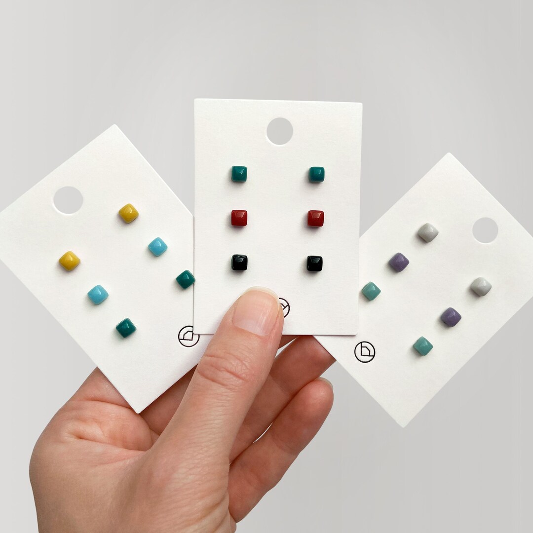 Multicolor Matching Stackable Square Stud Earrings Sets for Multiple ...