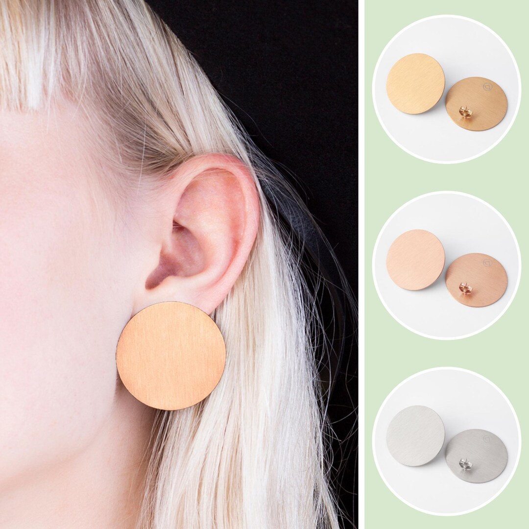 Extra Large Statement Earrings for Her Round Shape Studs in 18k Gold ...