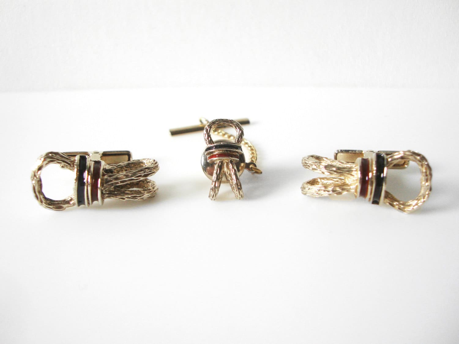 Vermeil Black and Red Enamel Sterling Silver Knot Cufflinks and Tie Pin ...