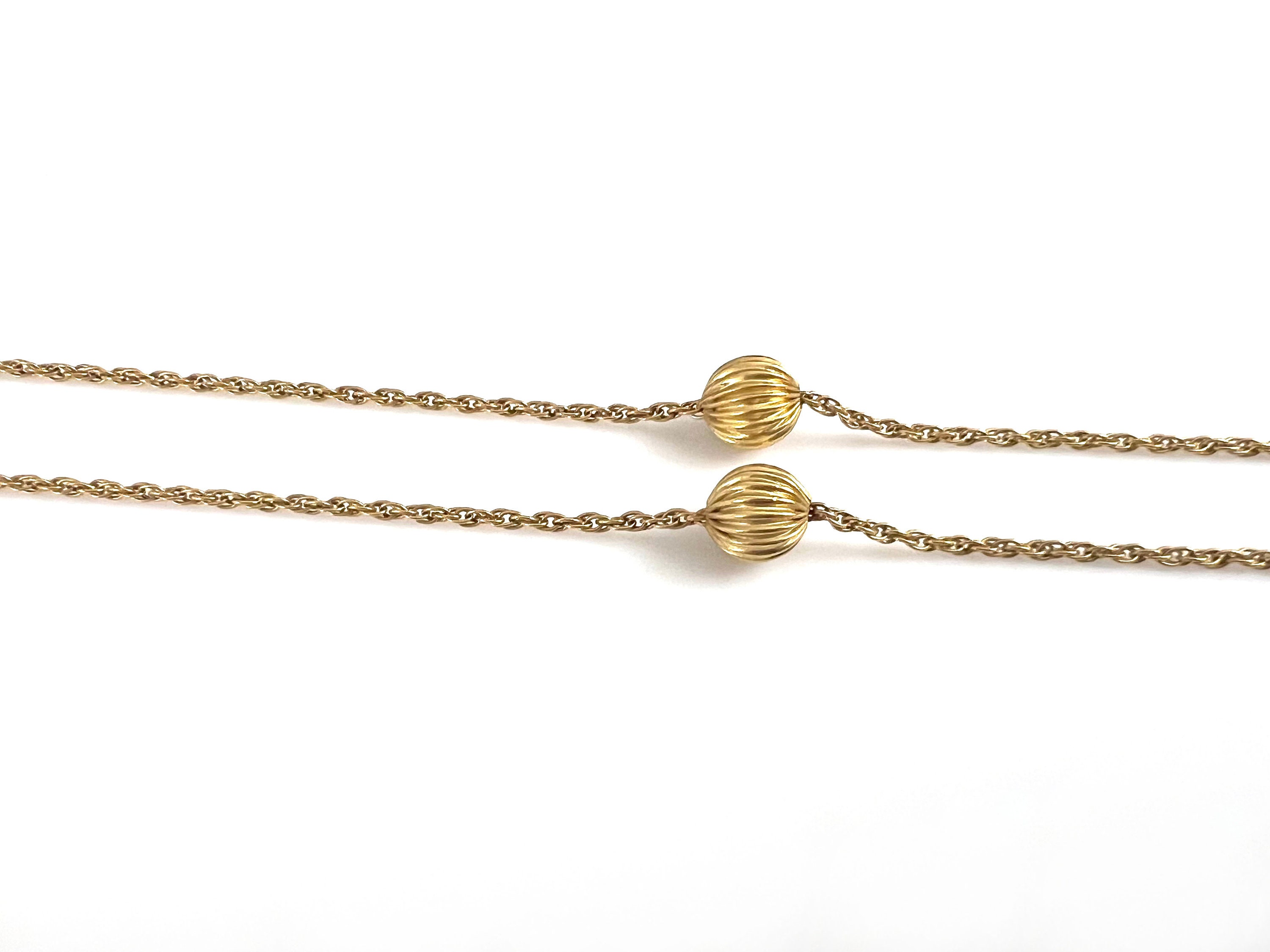 14K Gold Chain Necklace With Stationed Gold Beads 32 1/2” Long - Etsy