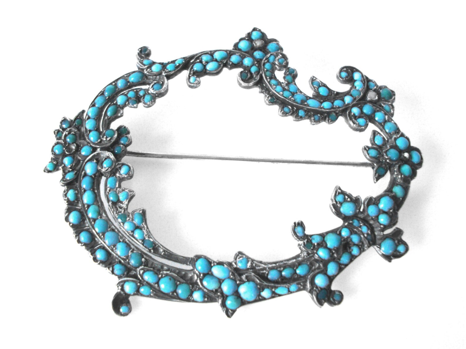 Victorian Sterling Silver Brooch Set With Turquoise and Pearls - Etsy