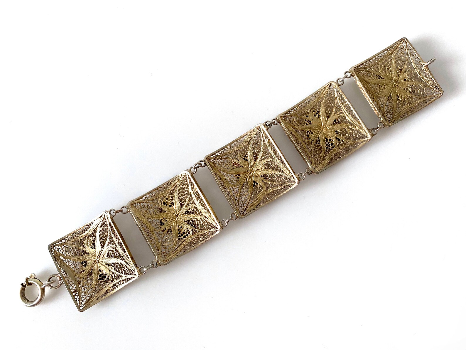Heraldic Continental Vermeil Silver Enamel Filigree Linked Bracelet ...
