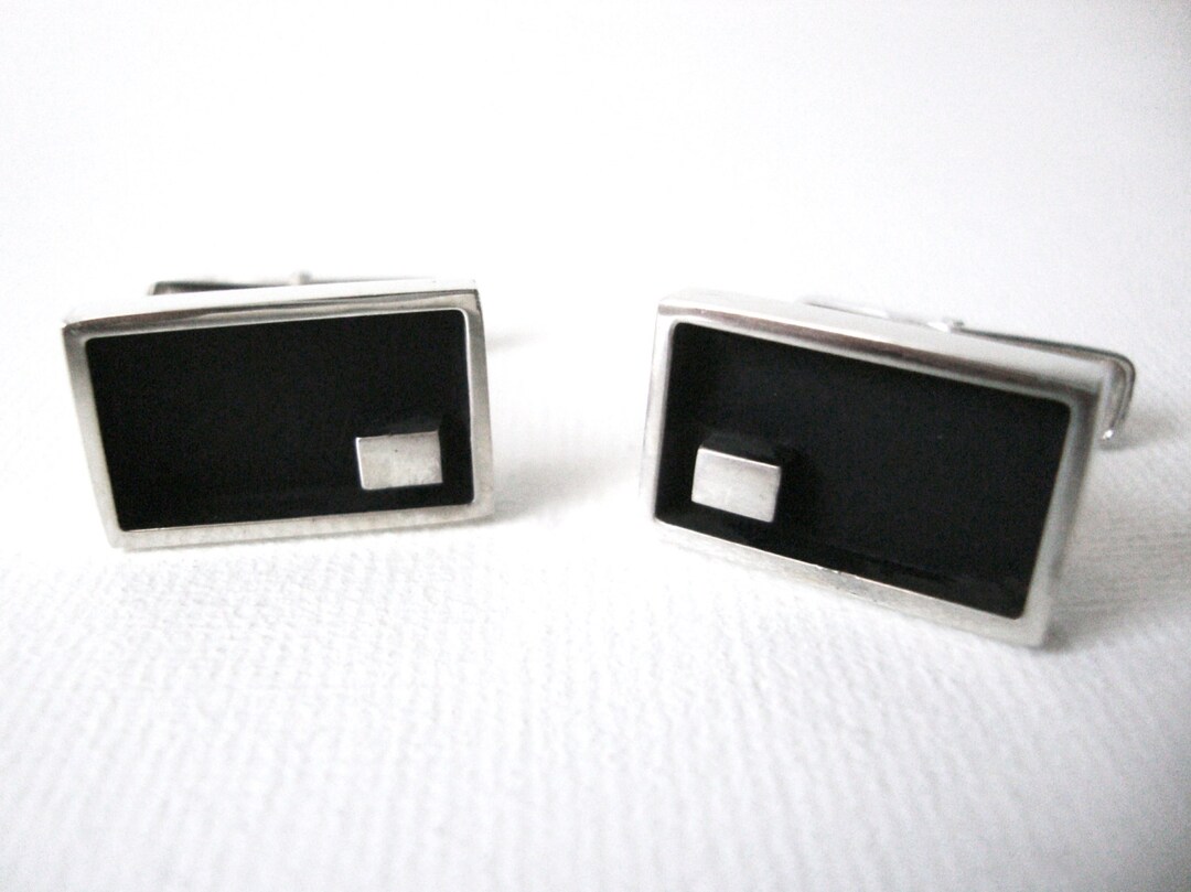 Allan Adler Modernist Rectangle Cufflinks Black Oxidized Interior and ...