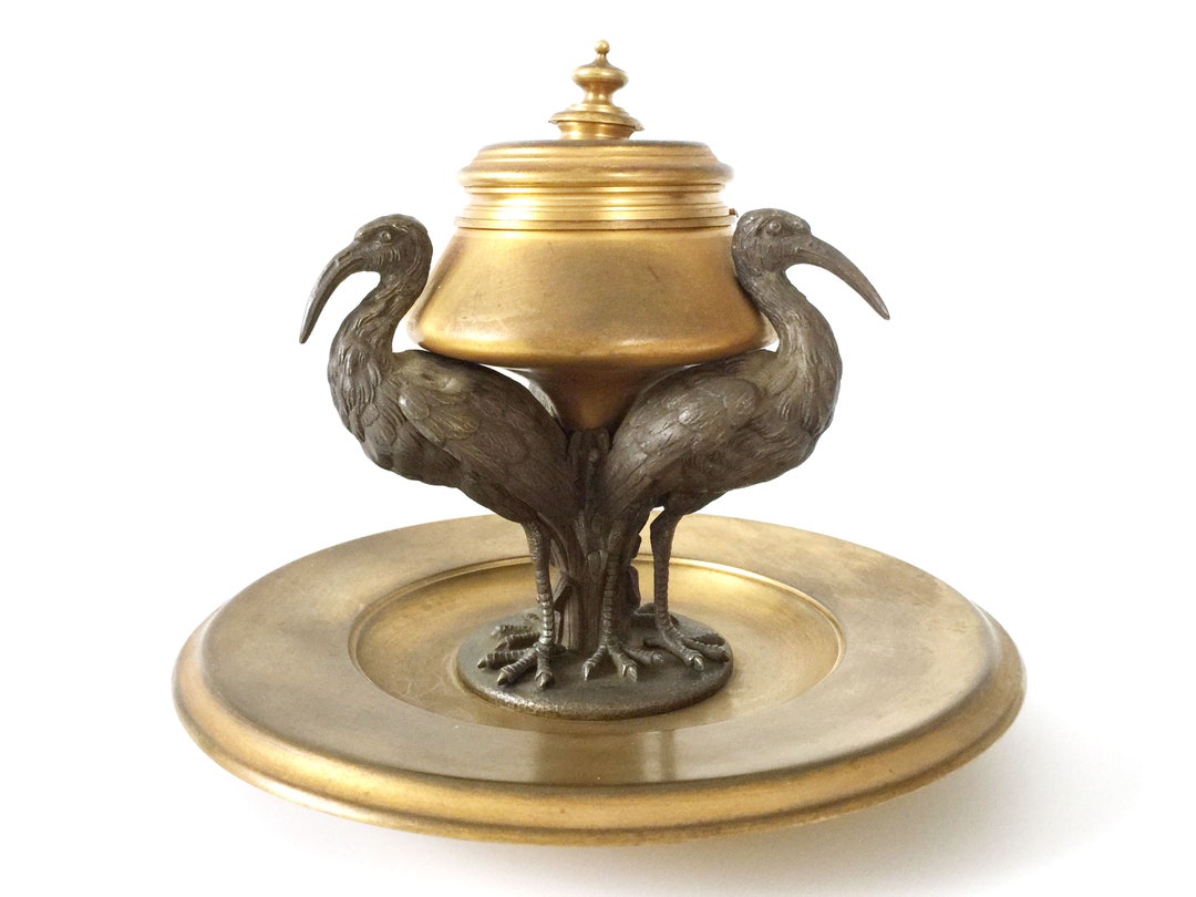 Antique Gilt Bronze Inkwell With Cranes / Herons - Etsy