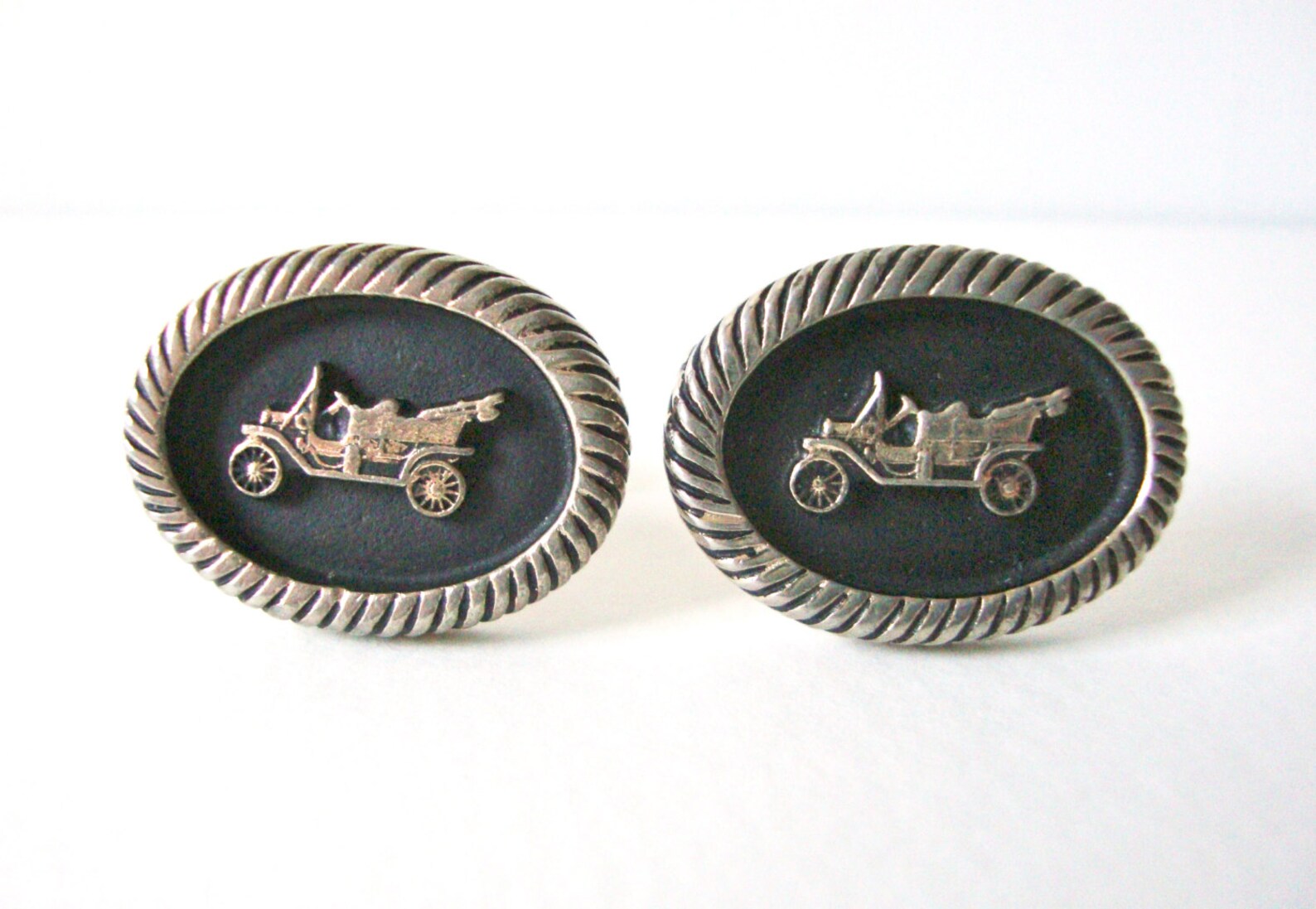 Vintage Gold Tone Antique Car Cufflinks With Black Accent - Etsy