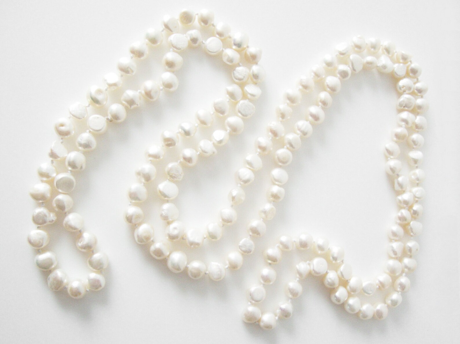 Long 66” Ivory White Baroque Freshwater Pearl Necklace Hand Knotted - Etsy