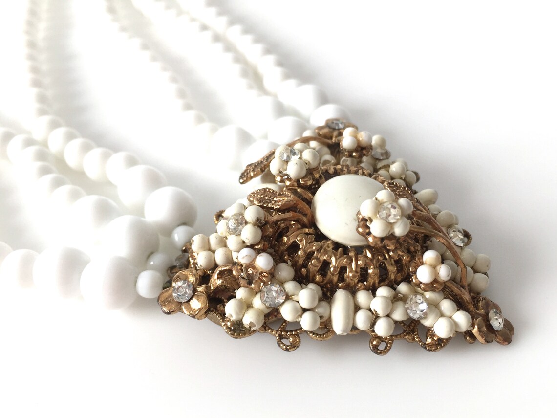Miriam Haskel Style White Bead Necklace - Etsy