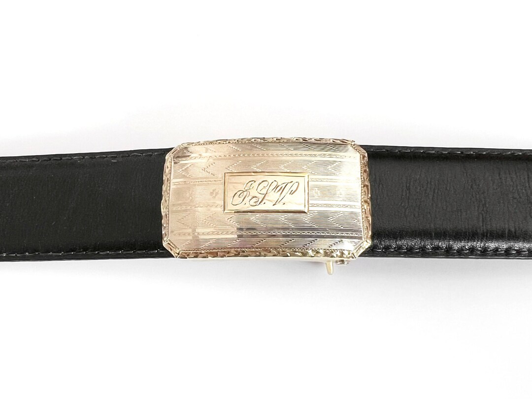 14K Engine Turned Belt Buckle for 1” Belt Monogrammed JLV - Etsy