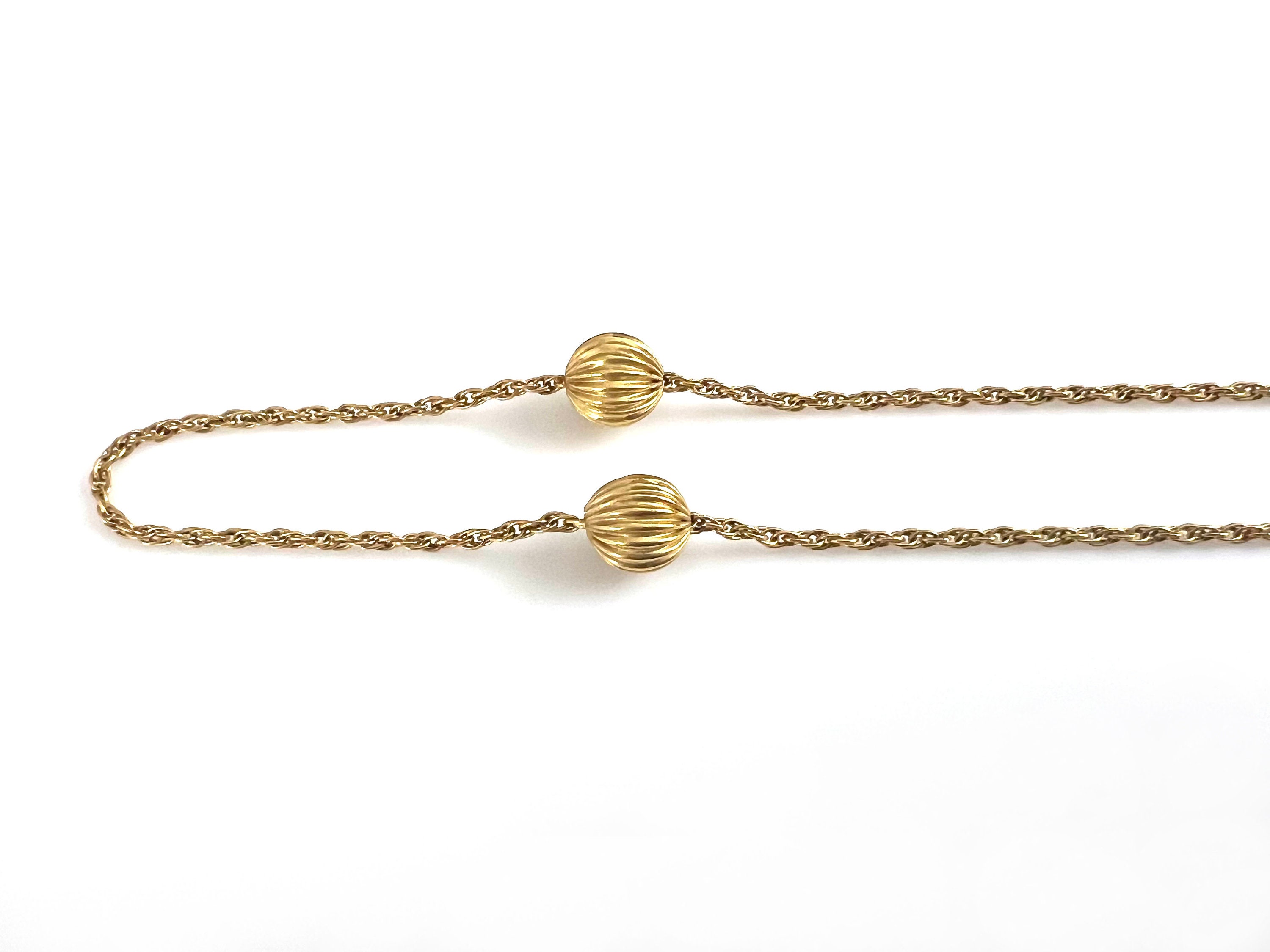 14K Gold Chain Necklace With Stationed Gold Beads 32 1/2” Long - Etsy