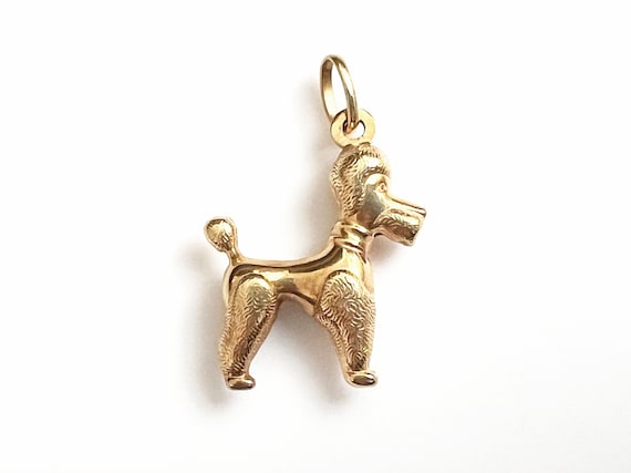 14K Gold French Poodle Dog Charm / Pendant - Gem