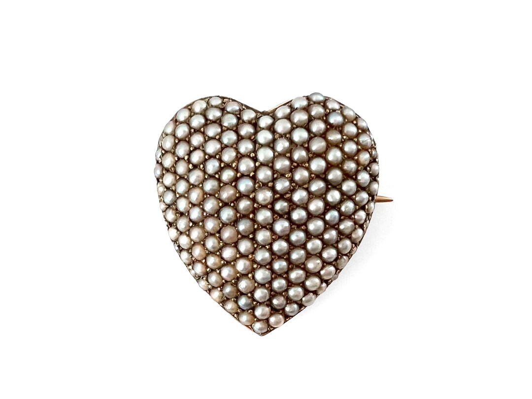 Victorian 9K Heart Seed Pearl Brooch / Pendant - Etsy
