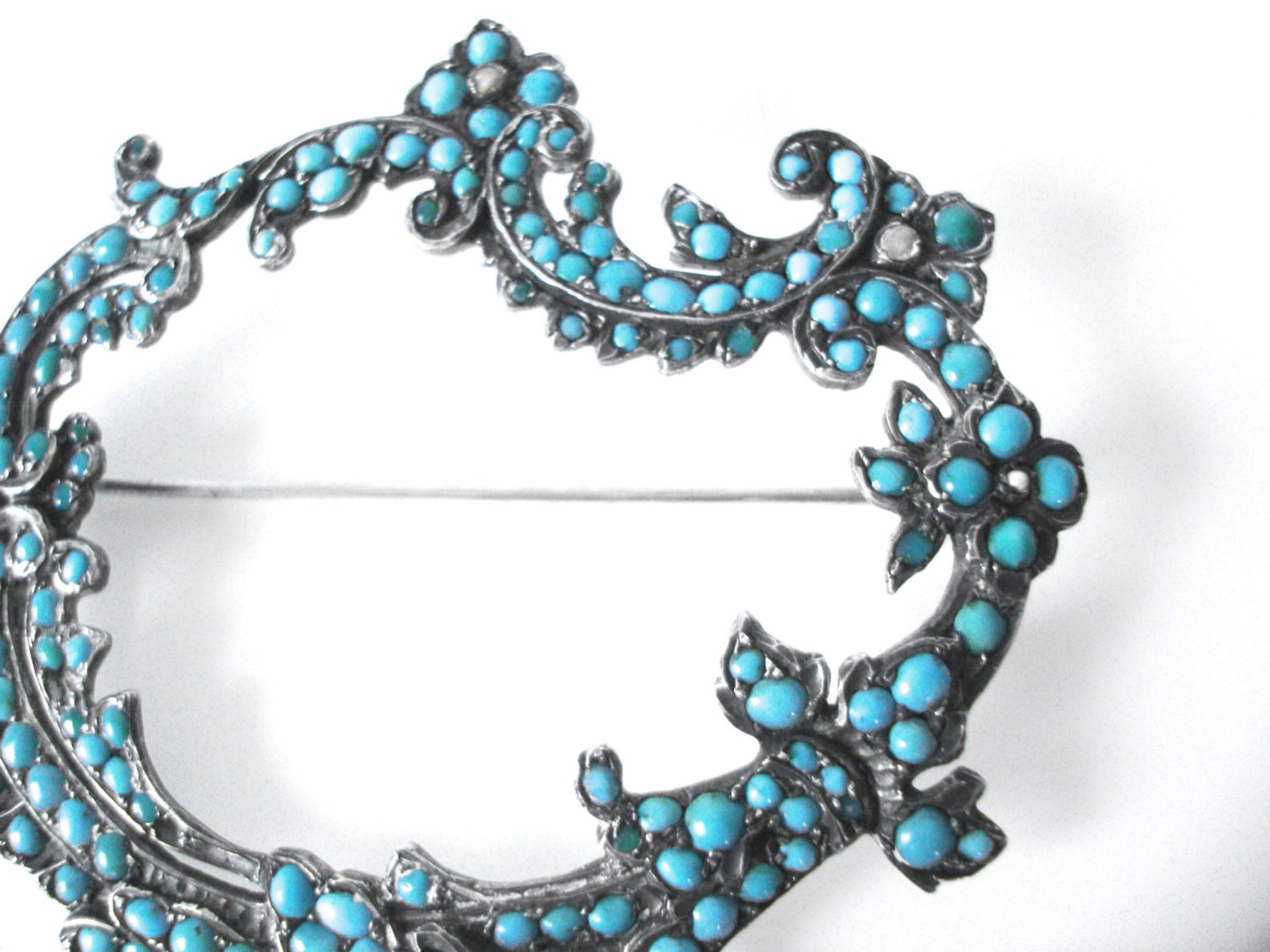 Victorian Sterling Silver Brooch Set With Turquoise and Pearls - Etsy