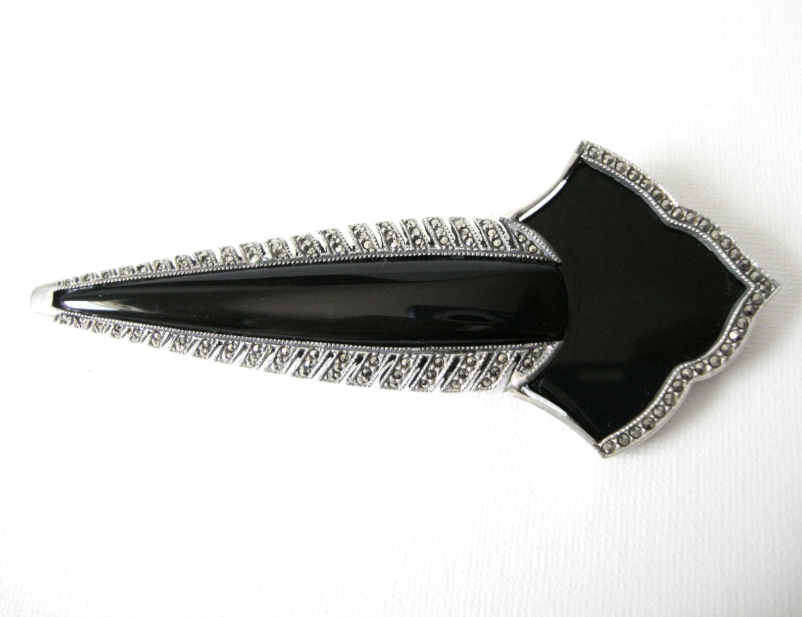 Deco Sterling Silver Marcasite Dagger Brooch With Jet Black - Etsy