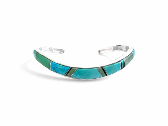Calvin Begay Sterling Silber Manschette Armband mit Turkis und Onyx Inlay Etsy