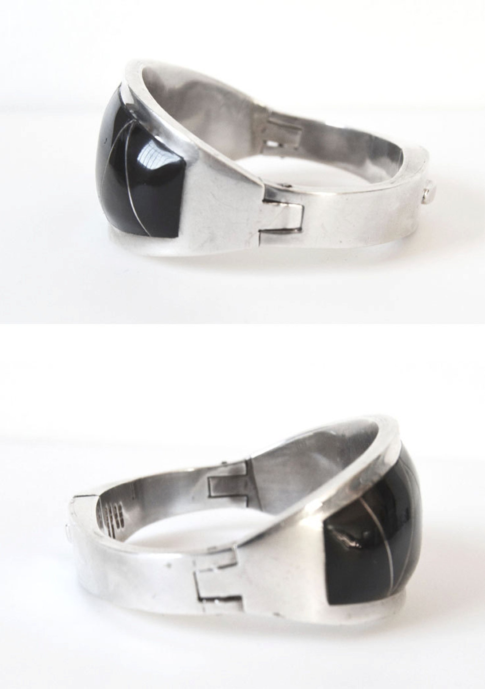 Vintage Black Onyx 950 Silver Hinged Bracelet Made in Mexico - Etsy