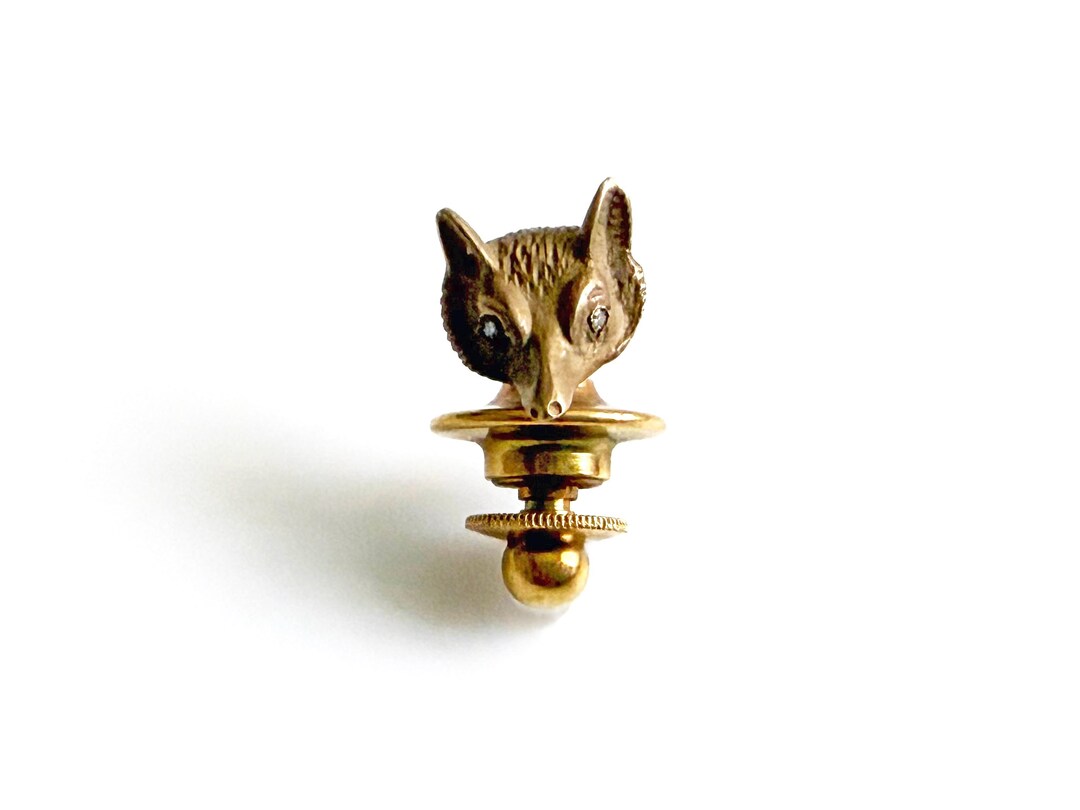 14K Gold Fox Tie Lapel Pin With Diamond Eyes - Etsy