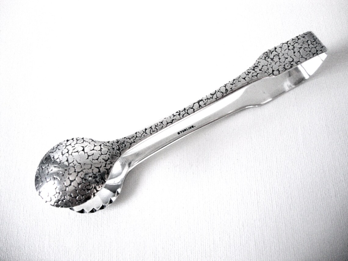 Vintage Sterling Silver Tongs With Textured Surface and | Etsy