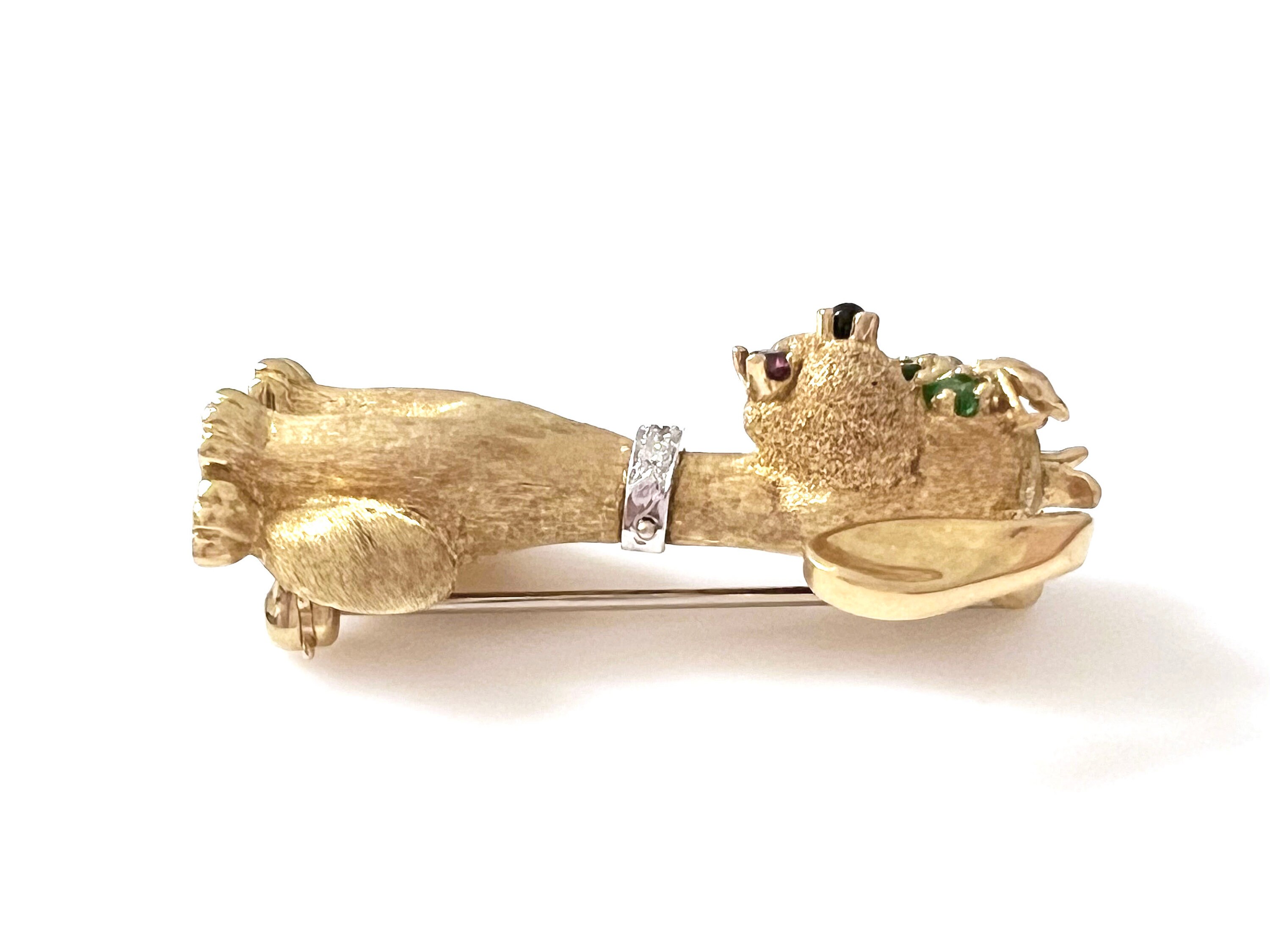 Dankner 18K Gold Dog Brooch With Emeralds, Ruby and Diamonds - Etsy