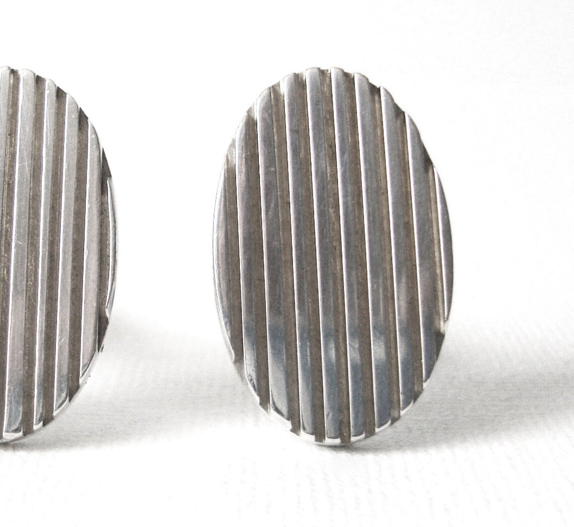 Allan Adler Oval Sterling Silver Cufflinks With Striped Grooves - Etsy
