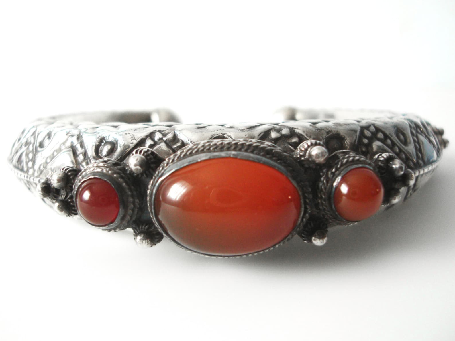 Vintage Tribal Sterling Silver Bracelet Set With Carnelian Made in ...