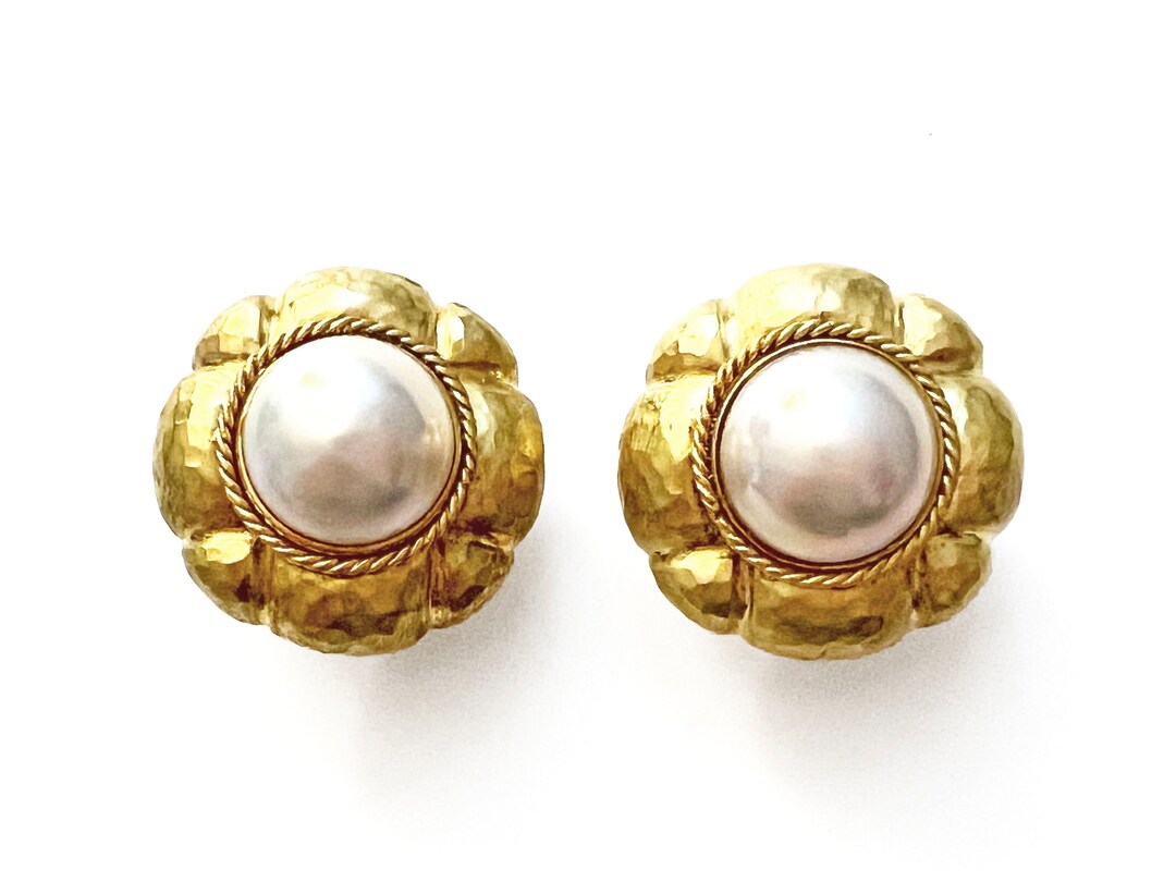 18K Matte Gold Mabe Pearl Pierced Earrings With French Clip - Etsy