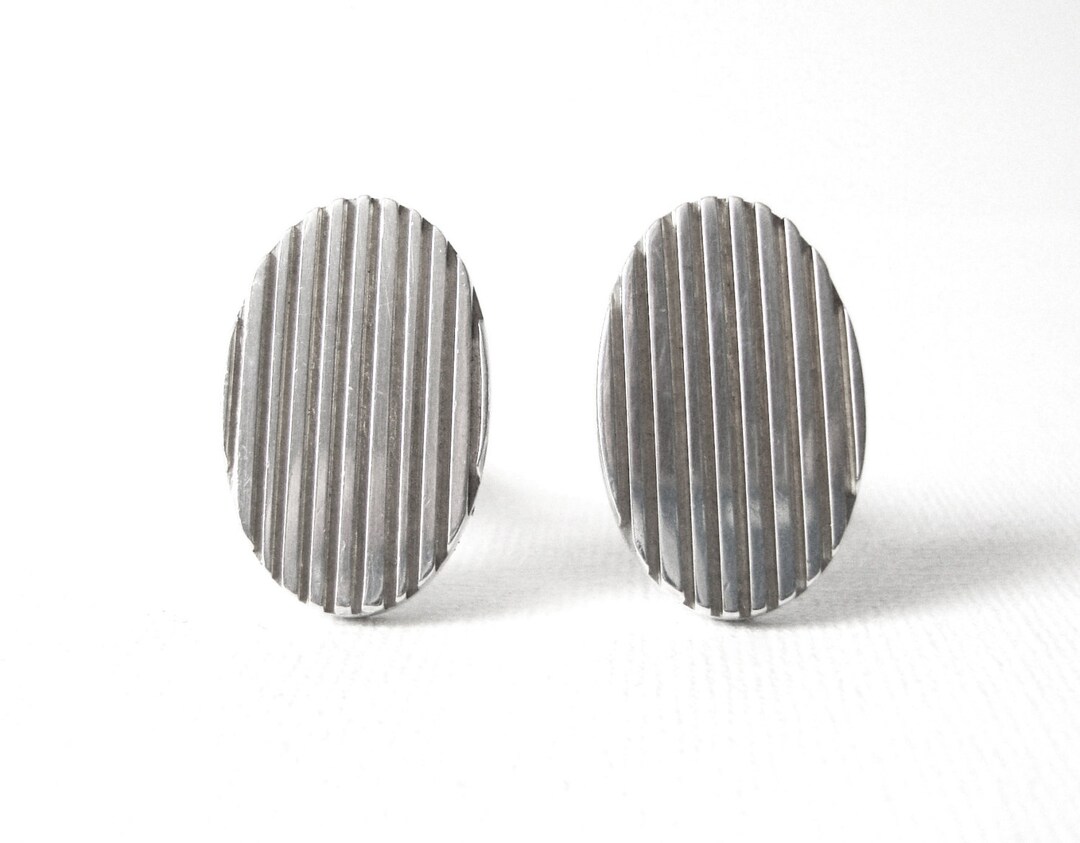 Allan Adler Oval Sterling Silver Cufflinks With Striped Grooves - Etsy