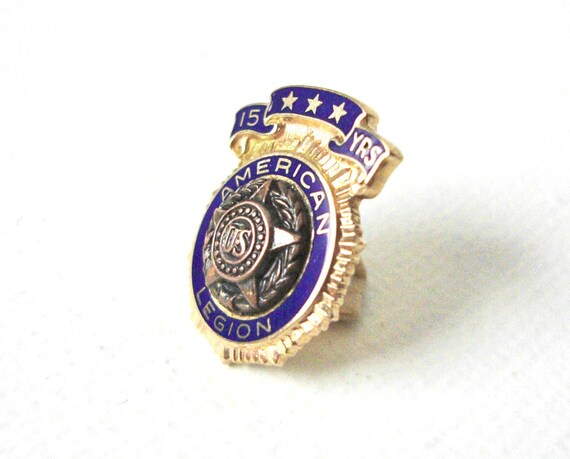14K Gold Blue Enamel American Legion Lapel Pin - Gem