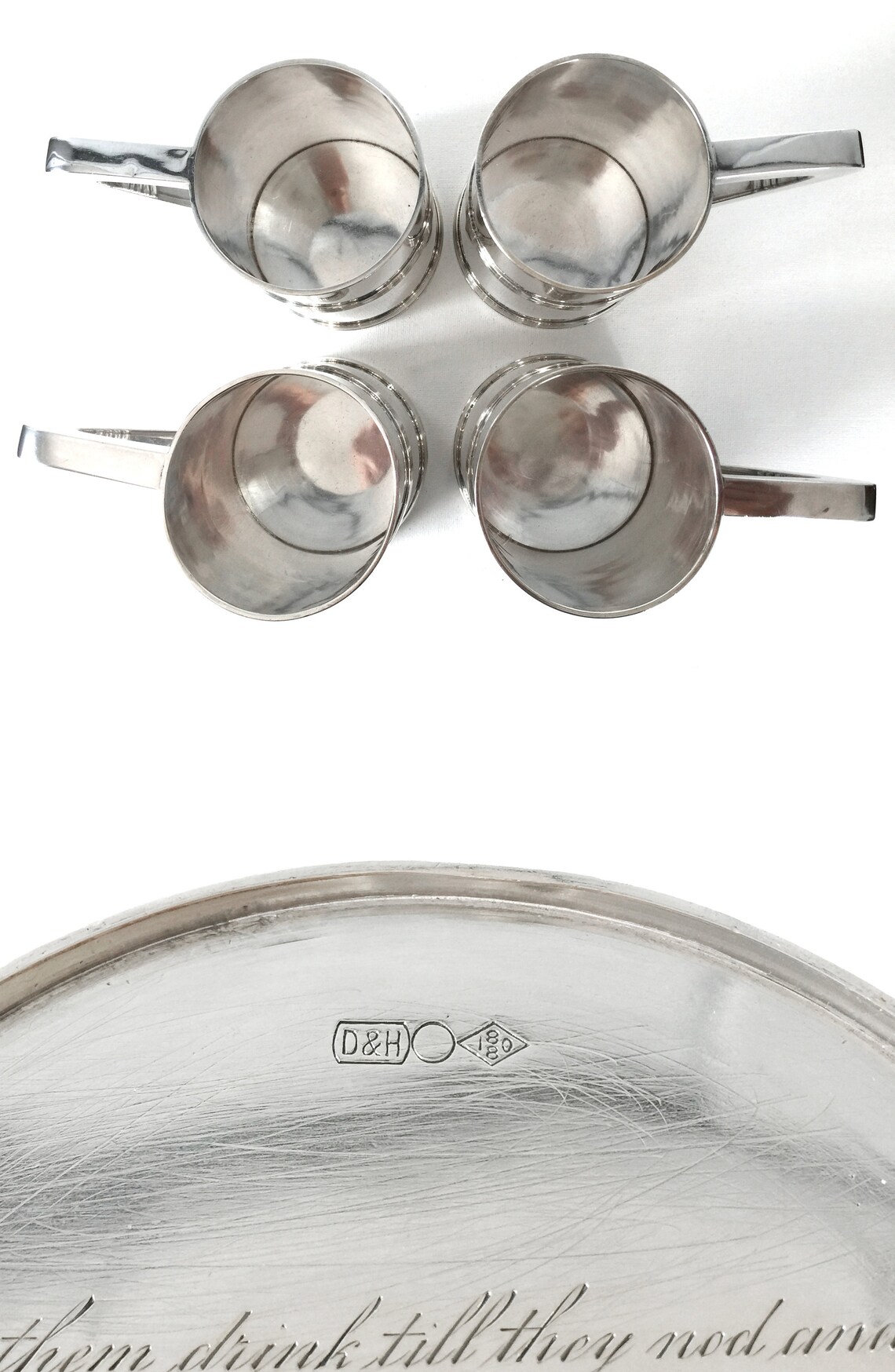 Antique Dominick & Haff Sterling Silver Set of 4 Mugs With Etched Poems ...