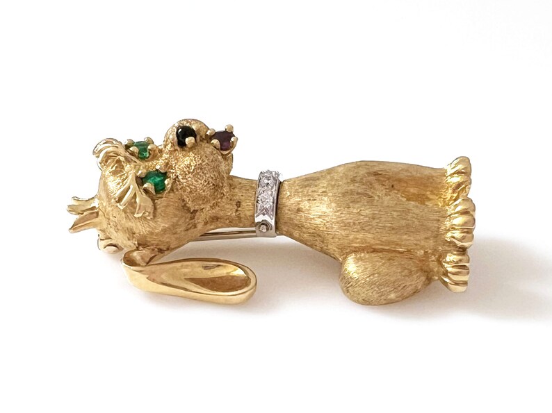 Dankner 18K Gold Dog Brooch With Emeralds, Ruby and Diamonds - Etsy