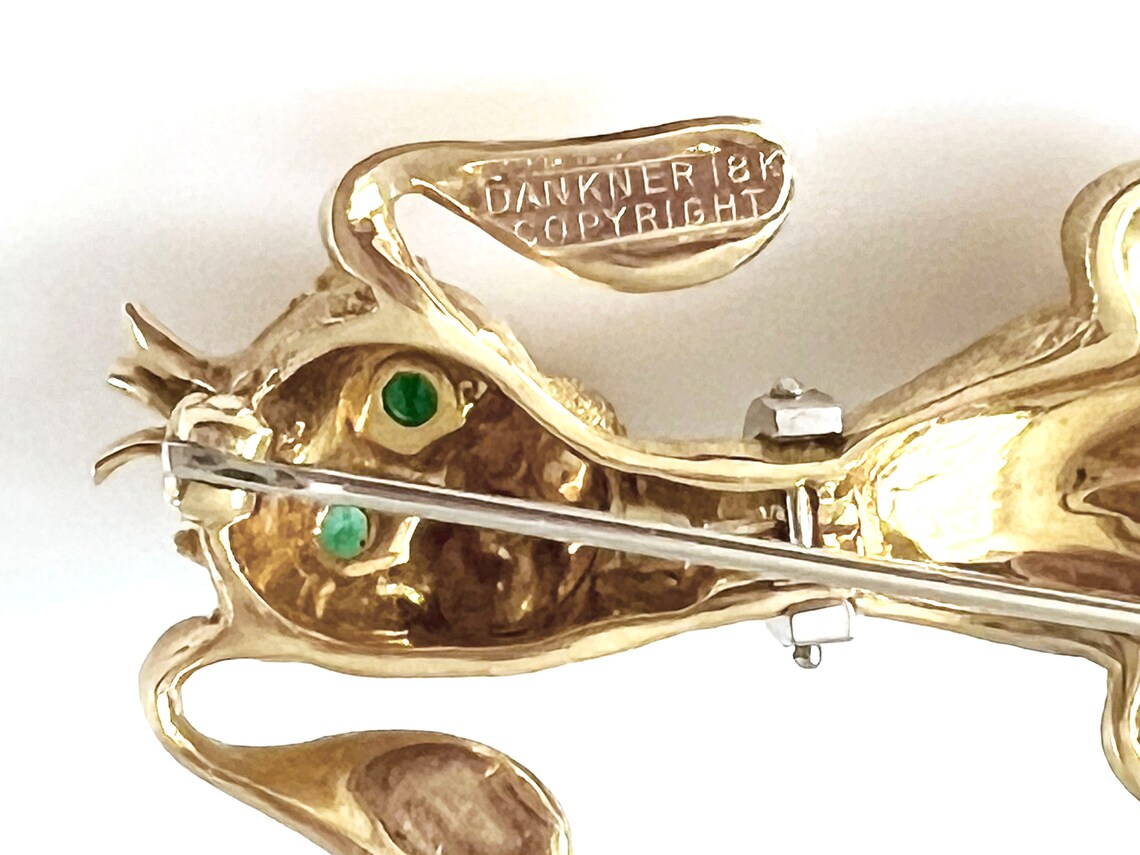 Dankner 18K Gold Dog Brooch With Emeralds, Ruby and Diamonds - Etsy
