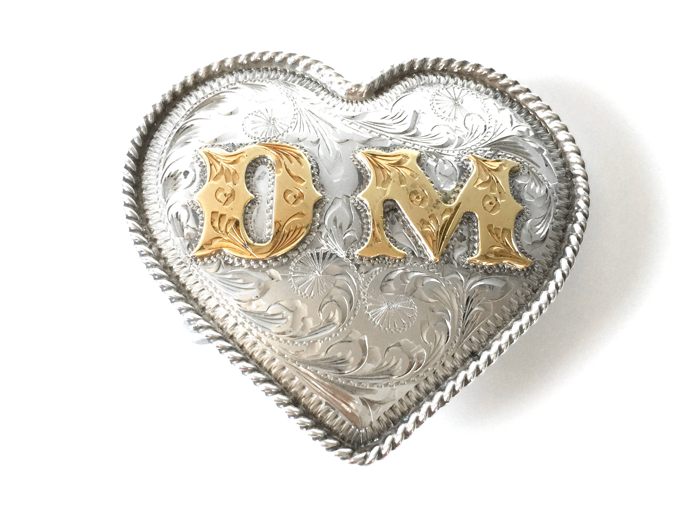 Western Heart Sterling Silver Buckle With Initials DM by - Etsy Norway