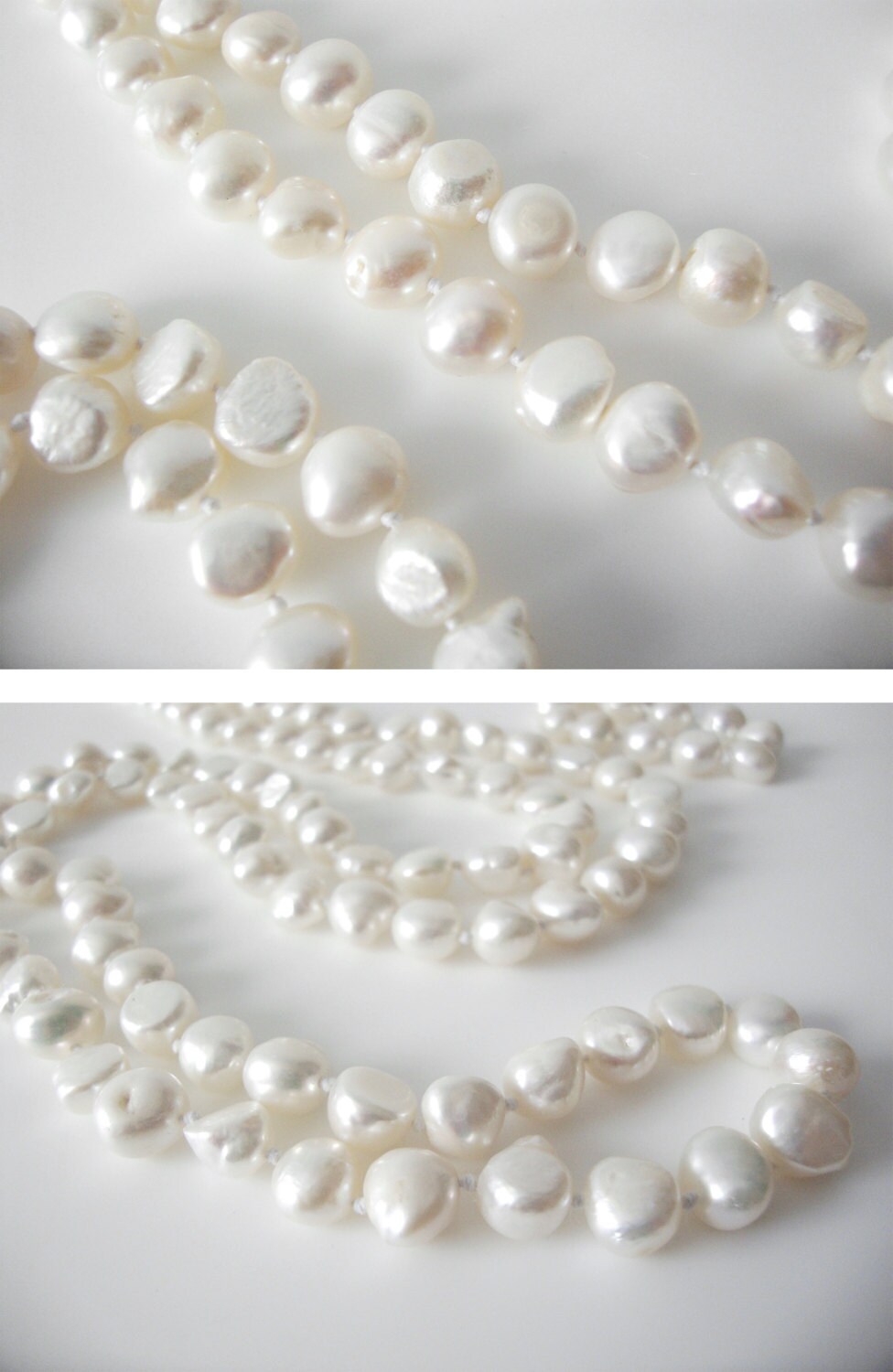 Long 66” Ivory White Baroque Freshwater Pearl Necklace Hand Knotted - Etsy