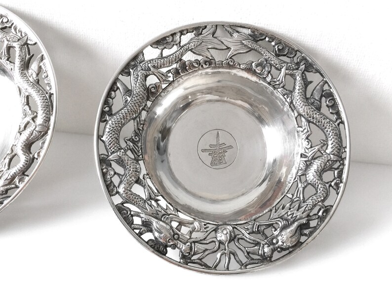 Set of Japanese Sterling Silver Dragon Dishes - Etsy