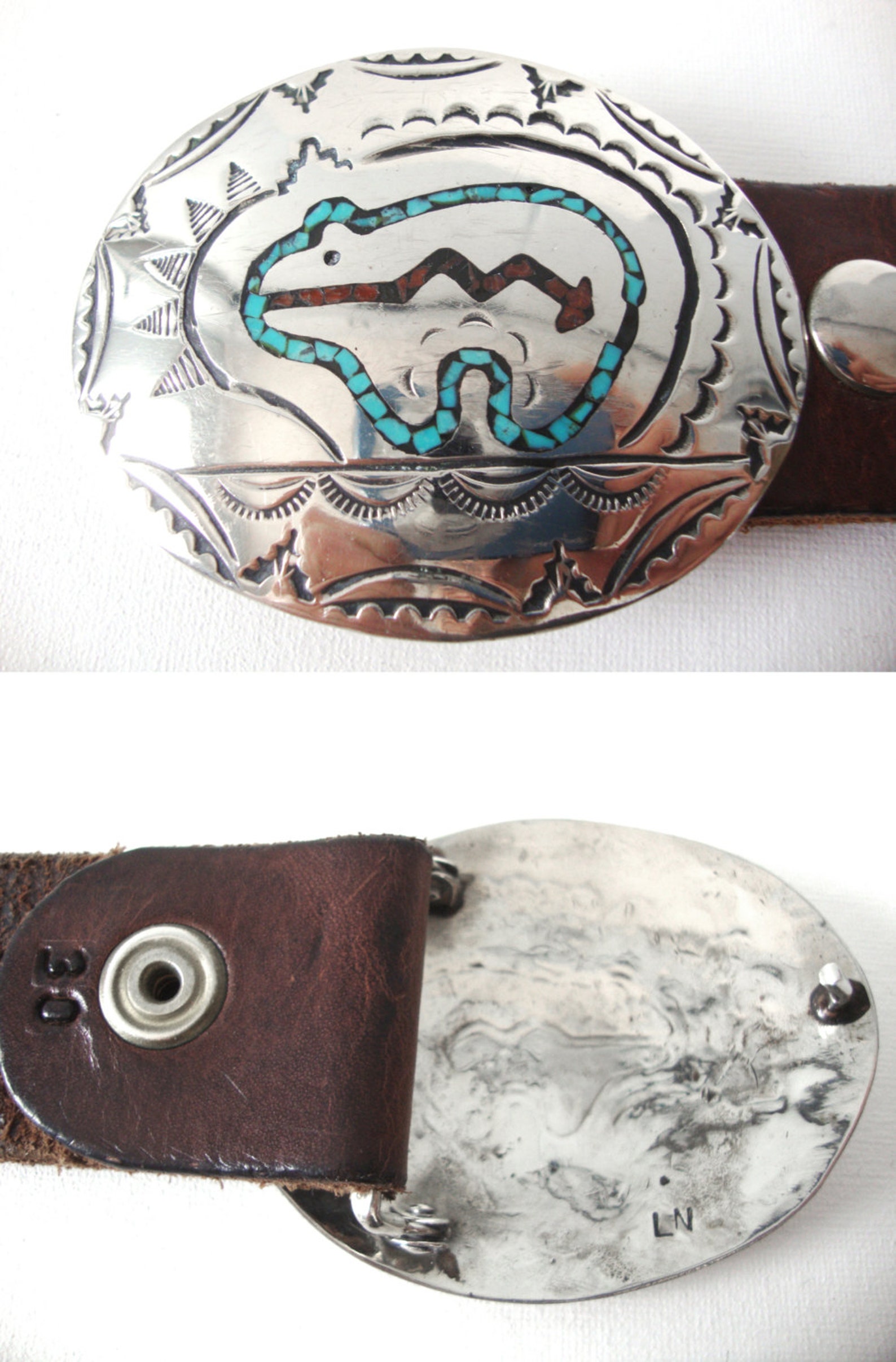 Navajo Leander Nezzie Sterling Silver Bear Buckle With Chip - Etsy