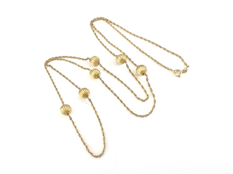 14K Gold Chain Necklace With Stationed Gold Beads 32 1/2” Long - Etsy