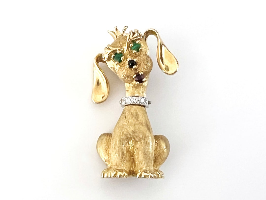 Dankner 18K Gold Dog Brooch With Emeralds, Ruby and Diamonds - Etsy