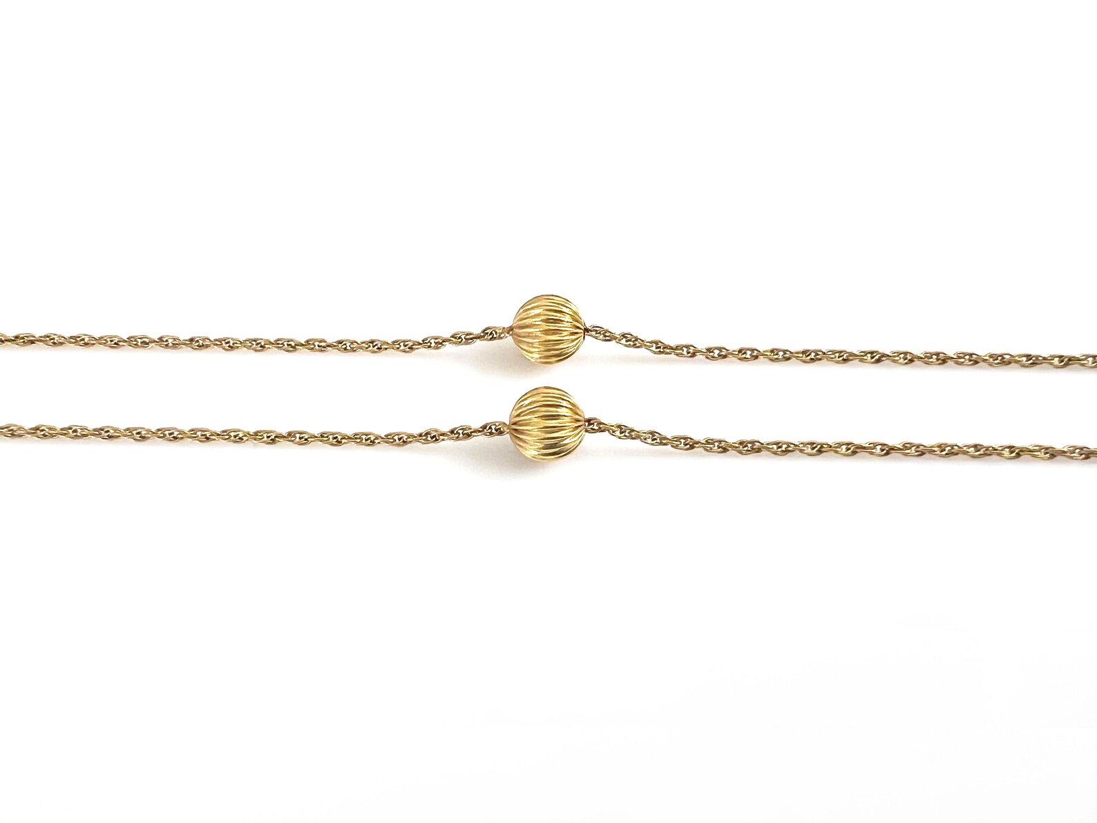 14K Gold Chain Necklace With Stationed Gold Beads 32 1/2” Long - Etsy
