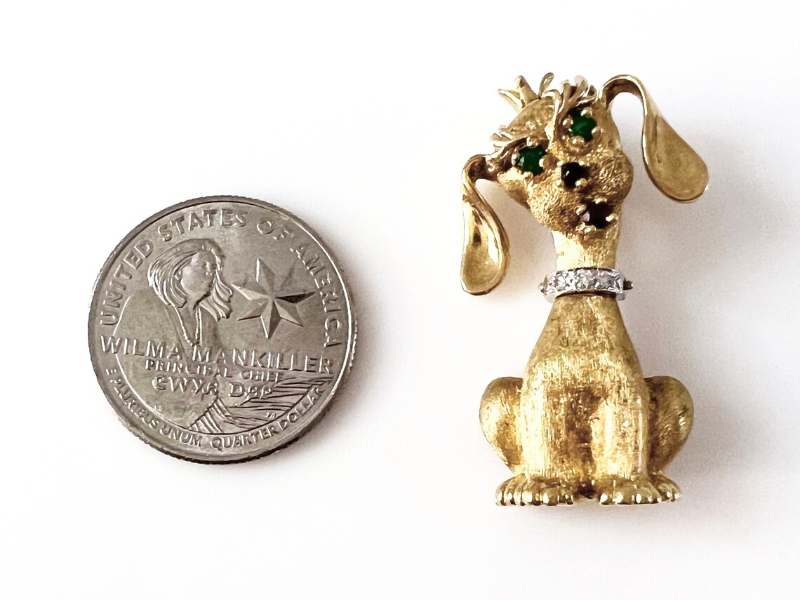 Dankner 18K Gold Dog Brooch With Emeralds, Ruby and Diamonds - Etsy