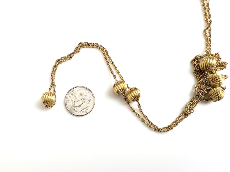 14K Gold Chain Necklace With Stationed Gold Beads 32 1/2” Long - Etsy