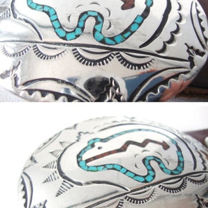 Navajo Leander Nezzie Sterling Silver Bear Buckle With Chip Inlay ...