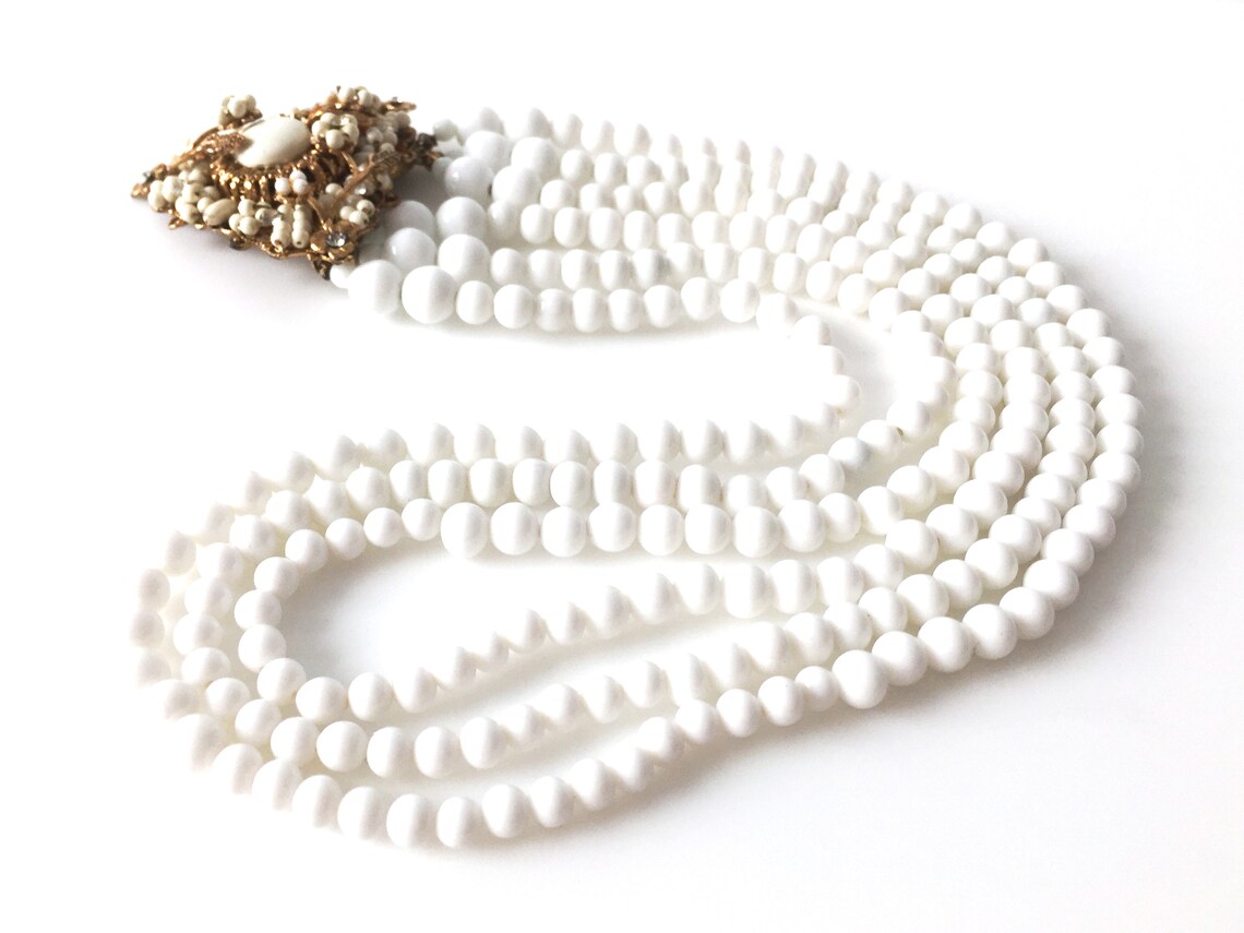Miriam Haskel Style White Bead Necklace - Etsy