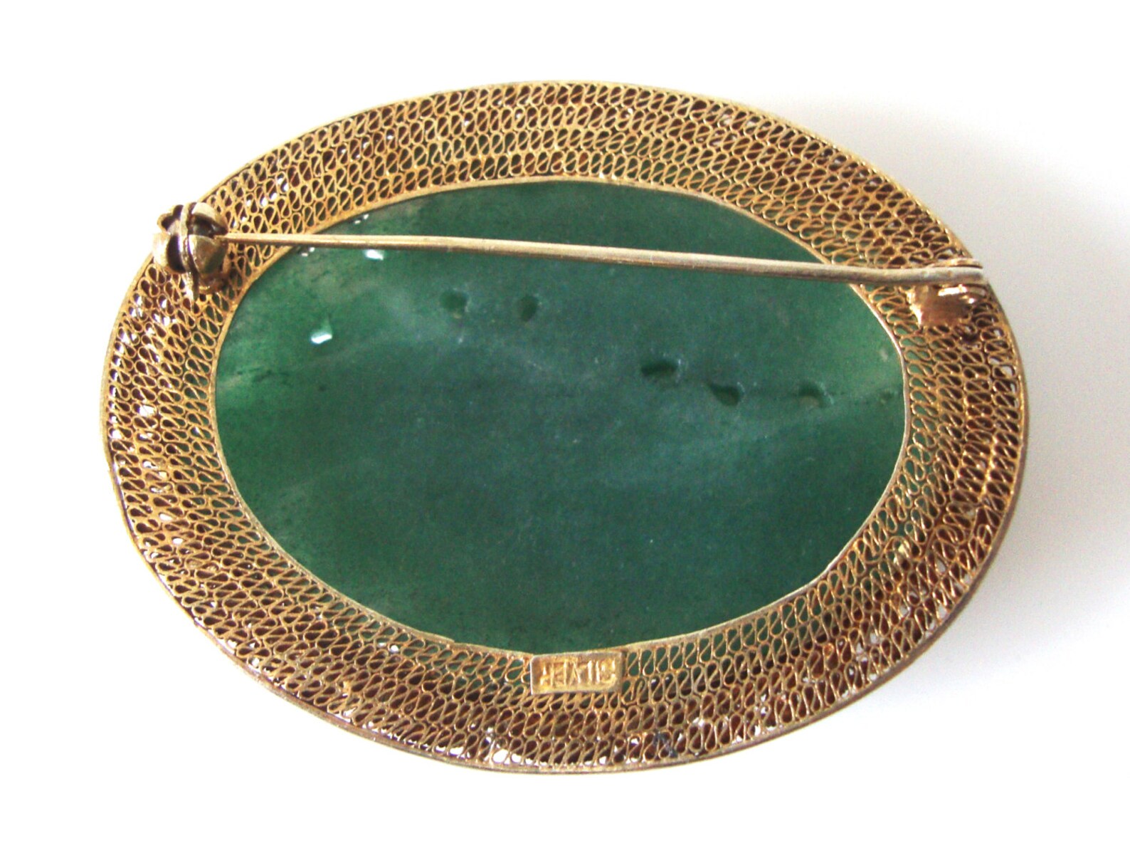 Chinese Vermeil Silver Filigree Carved Jade Brooch - Etsy