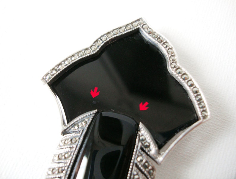 Deco Sterling Silver Marcasite Dagger Brooch With Jet Black - Etsy