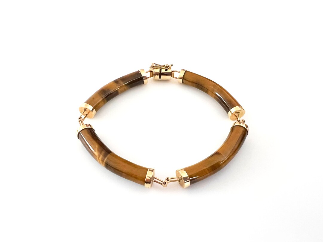 14K Gold and Tiger's Eye Barrel Bracelet With Clasp 7 1/4” - Etsy