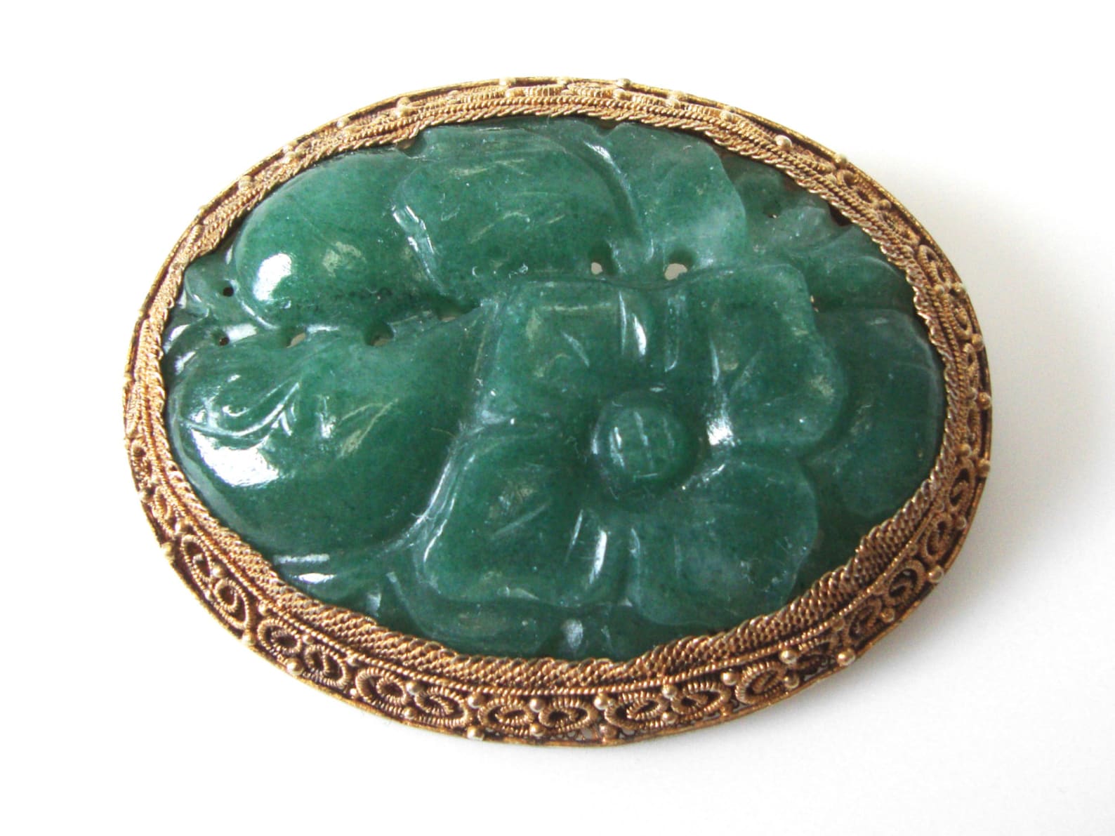 Chinese Vermeil Silver Filigree Carved Jade Brooch - Etsy