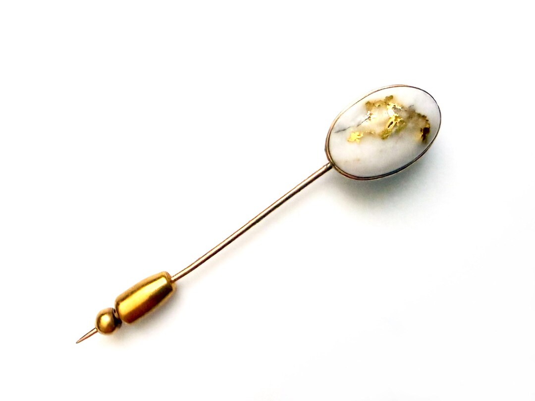 Reserved 10K Gold Veined Quartz Stick Pin - Etsy