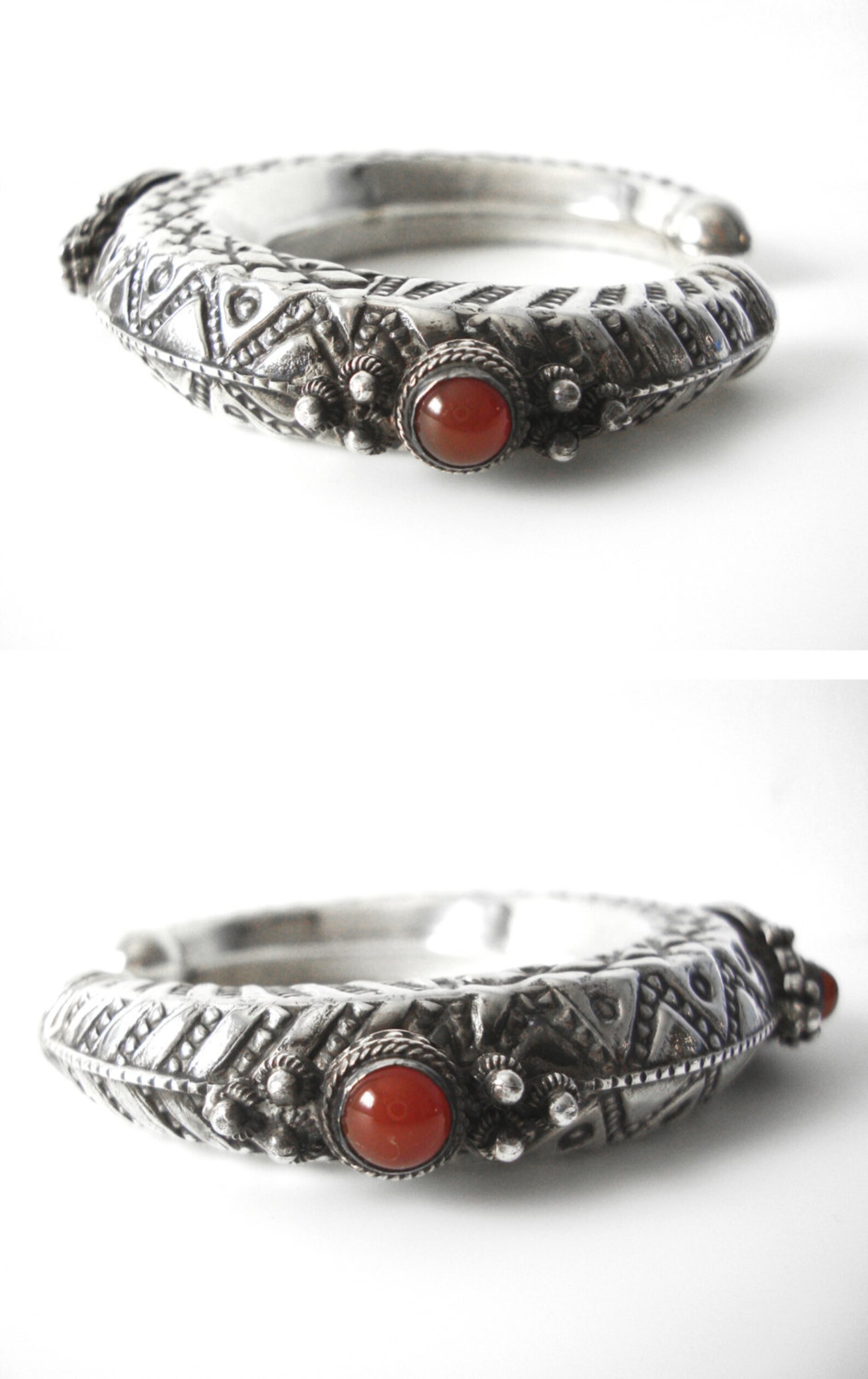 Vintage Tribal Sterling Silver Bracelet Set With Carnelian Made in ...
