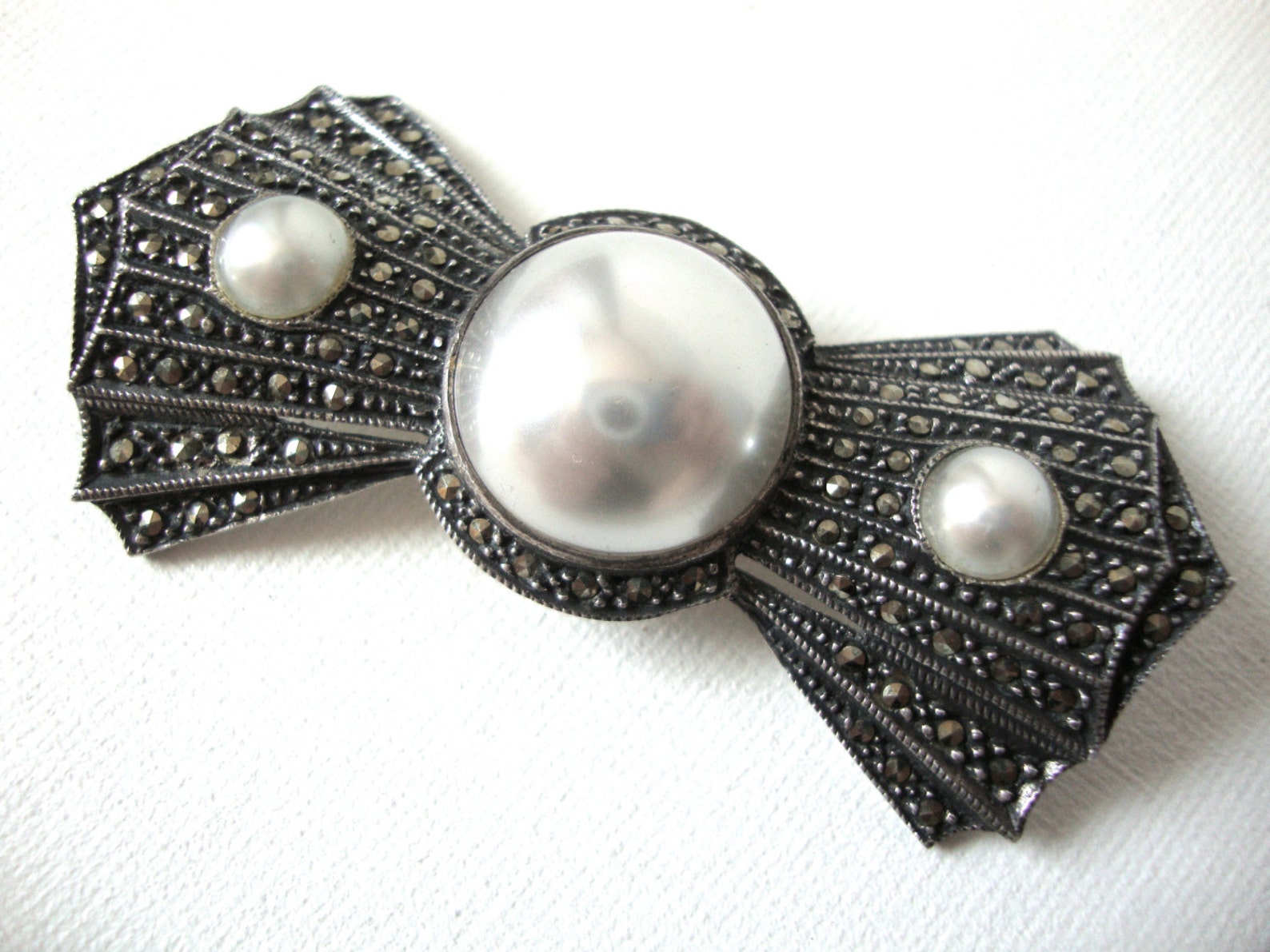 Judith Jack Vintage Sterling Silver Bow Brooch Set With - Etsy