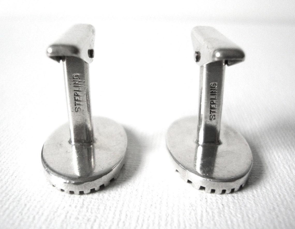 Allan Adler Oval Sterling Silver Cufflinks With Striped Grooves - Etsy