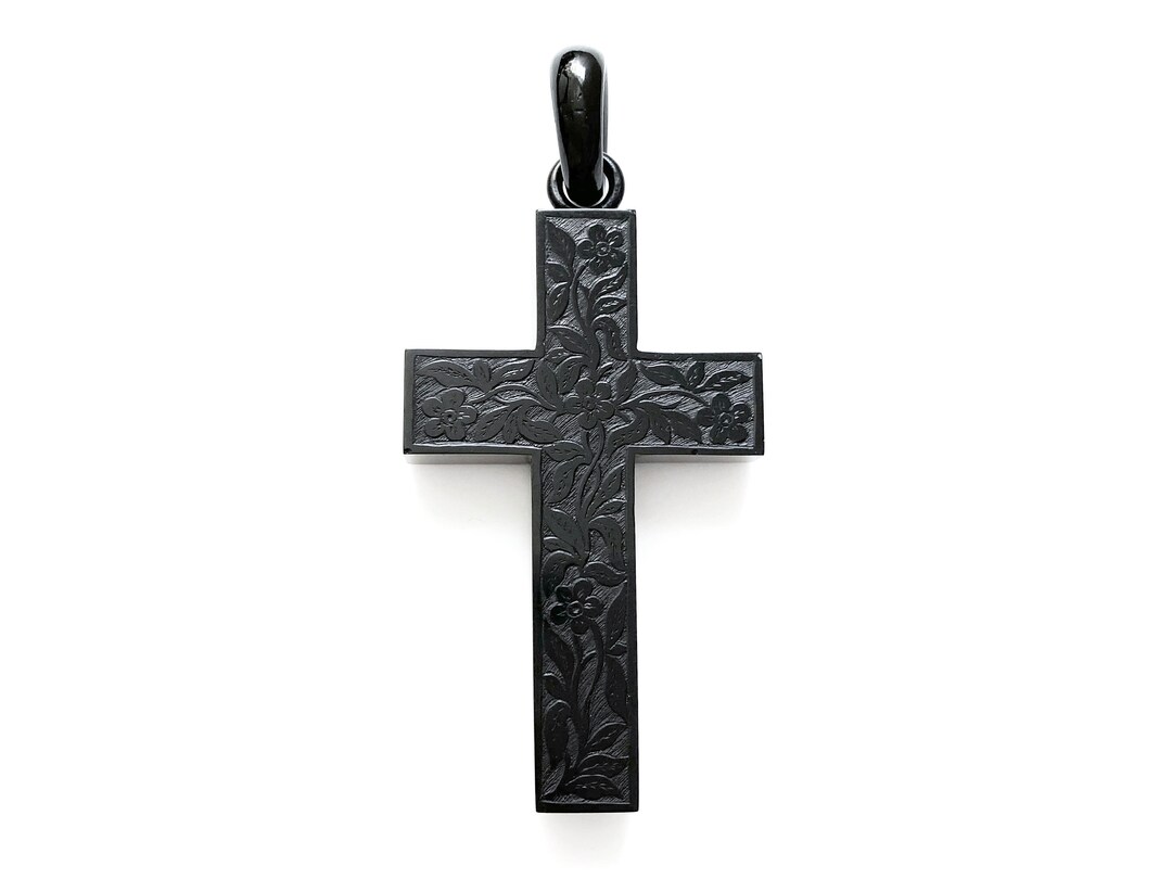 Very Large Victorian Gutta Percha Cross Pendant With Floral Design - Etsy